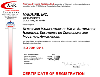 VANAIRE: Engineered Valve Automation Hardware